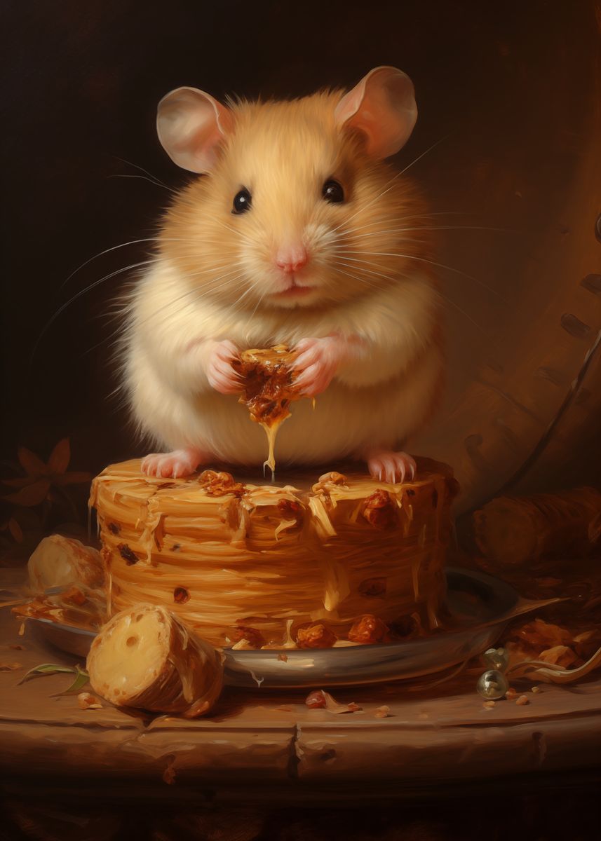 'Hamster Eating Cake' Poster, picture, metal print, paint by Numidia ...