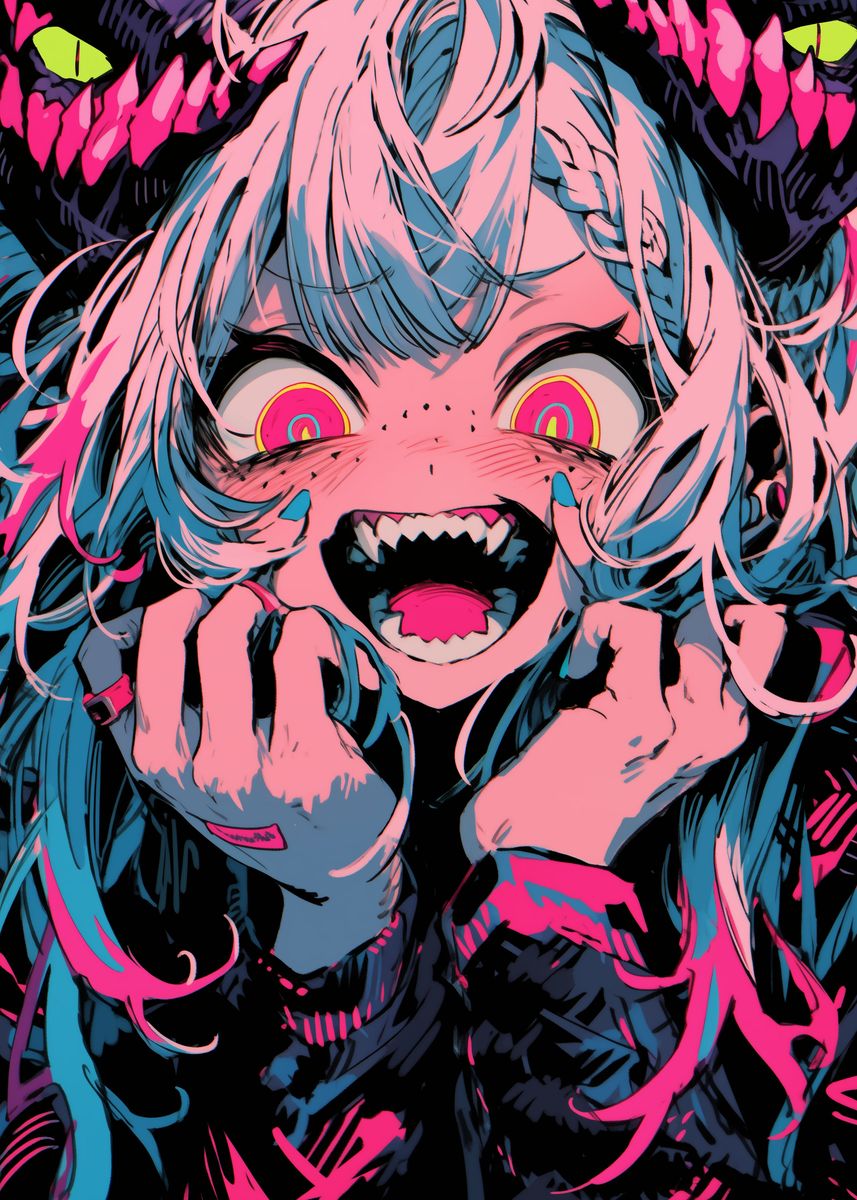 'Anime Girl with Sharp Teeth' Poster, picture, metal print, paint by ...