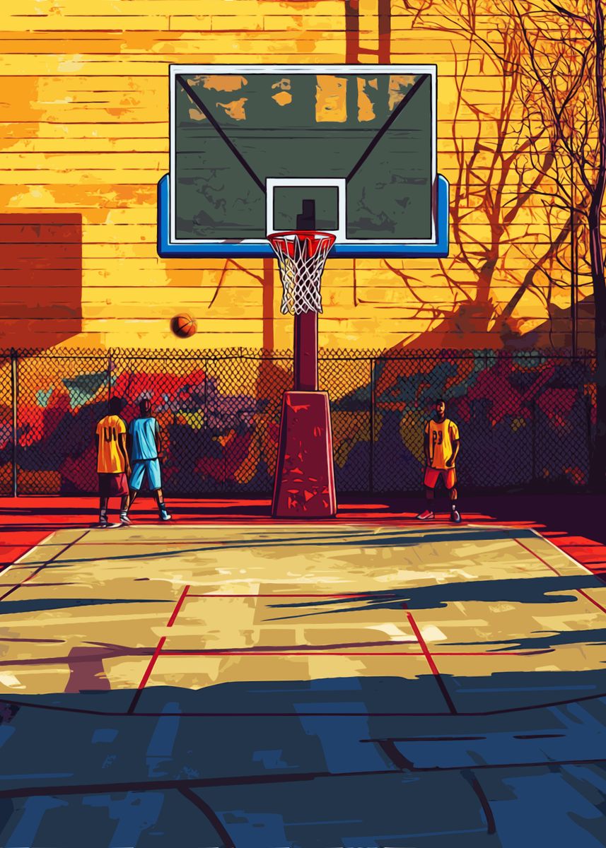 'Classic Retro Basketball Court' Poster, picture, metal print, paint by ...