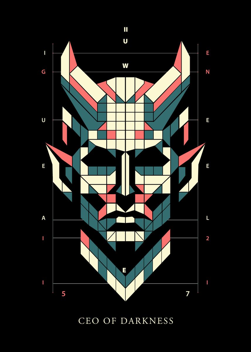 'Geometric Devil Skull' Poster, picture, metal print, paint by Vincent ...