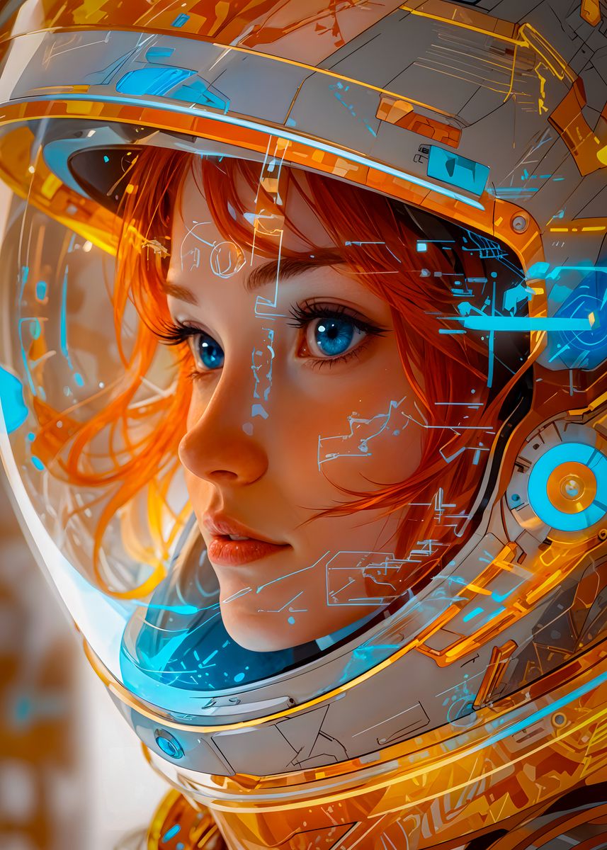 'Astronaut Woman Portrait' Poster, picture, metal print, paint by Krishnendu Roy | Displate