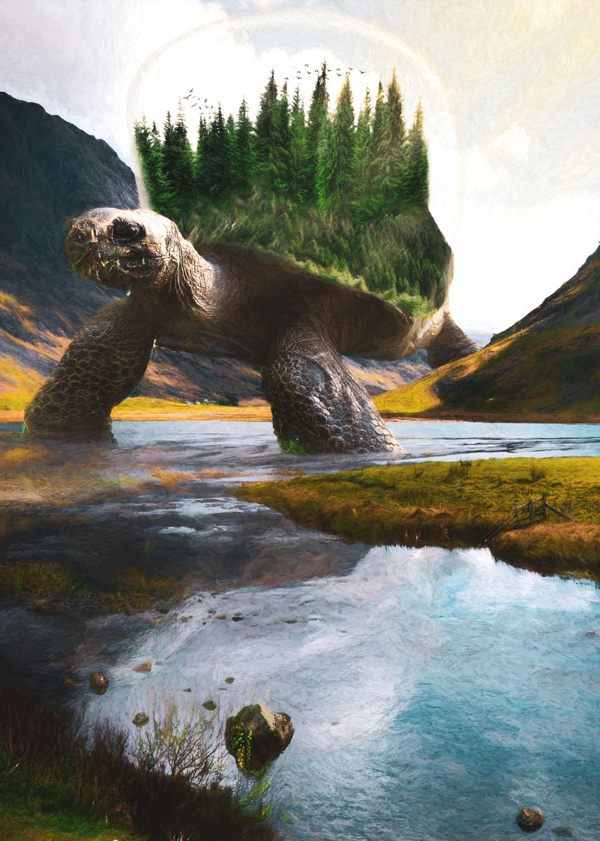 'Giant Turtle with Forest Shell' Poster, picture, metal print, paint by ...