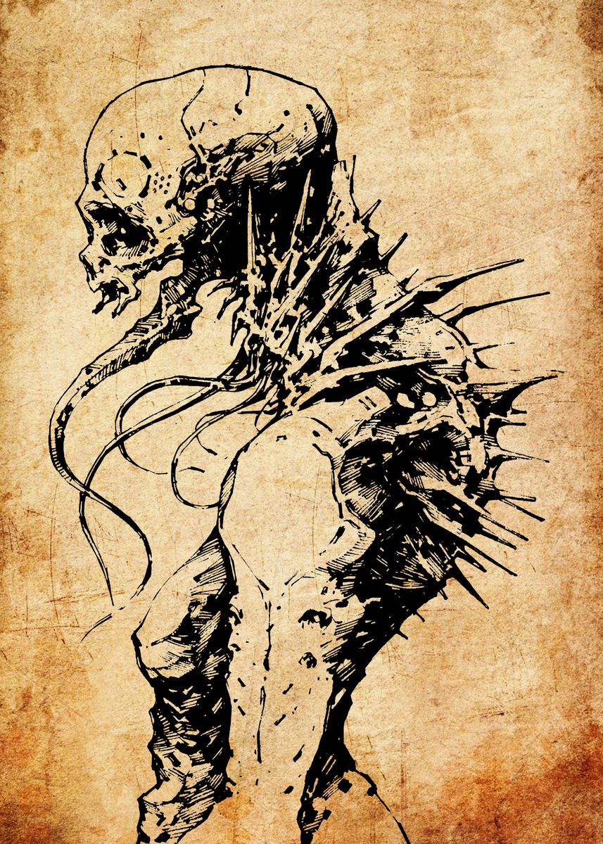 'Creature with Skull Head' Poster, picture, metal print, paint by ...