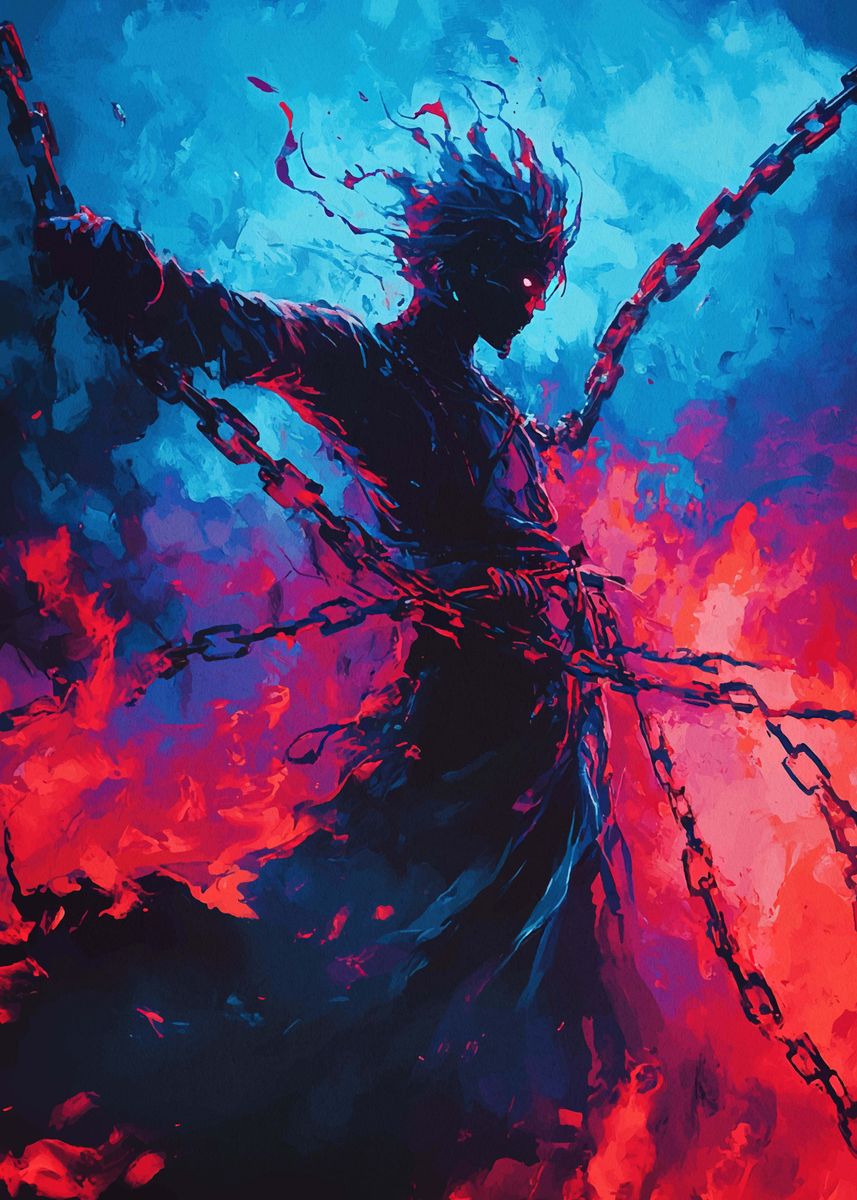 'Chained Figure in Flames' Poster, picture, metal print, paint by Shae ...