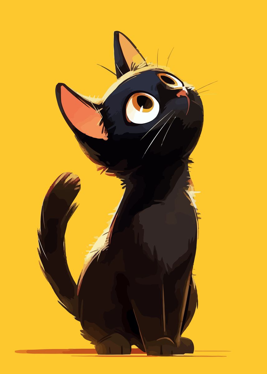 'Cute Black Cat Illustration' Poster, picture, metal print, paint by ...