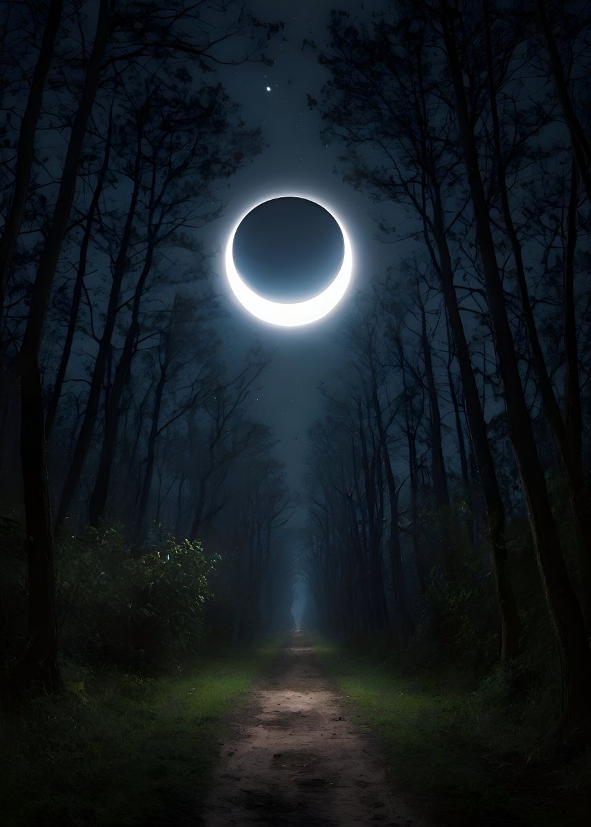 'Crescent Moon Forest Path' Poster, picture, metal print, paint by ...