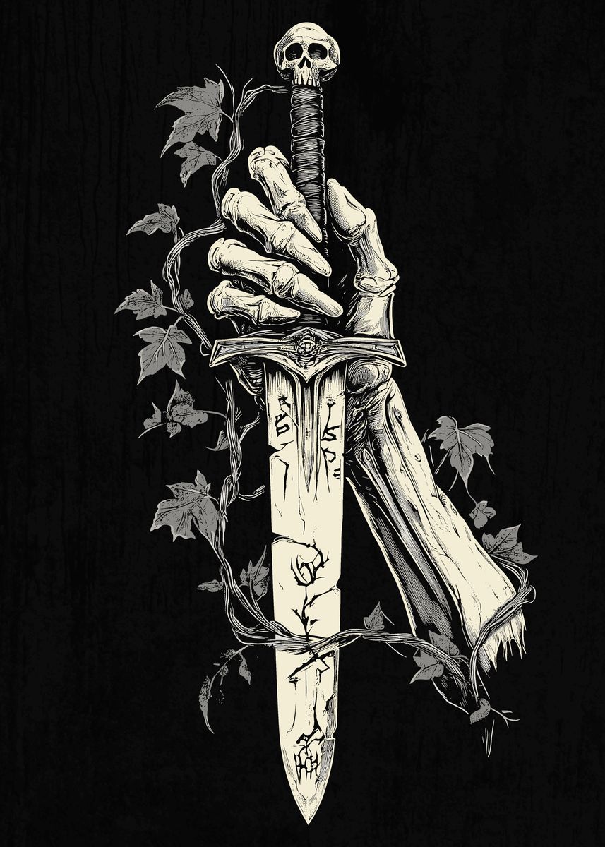 'Gothic Skeleton Hand Holding Dagger' Poster, picture, metal print ...