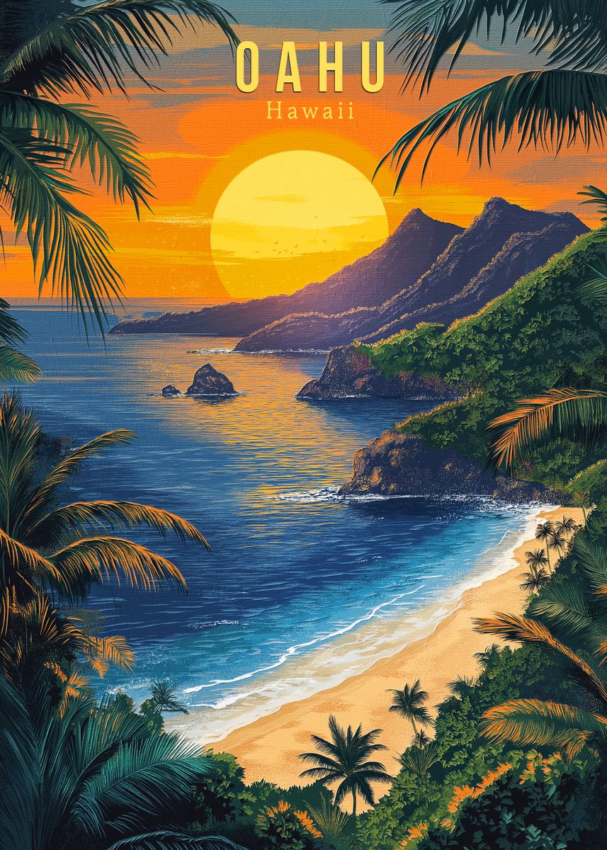 'Oahu Hawaii Travel Poster' Poster, picture, metal print, paint by ...
