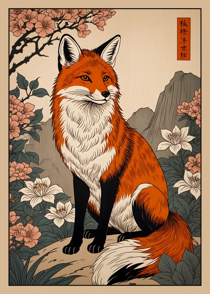 'Japanese Art Kitsune' Poster, picture, metal print, paint by Yushiroe ...