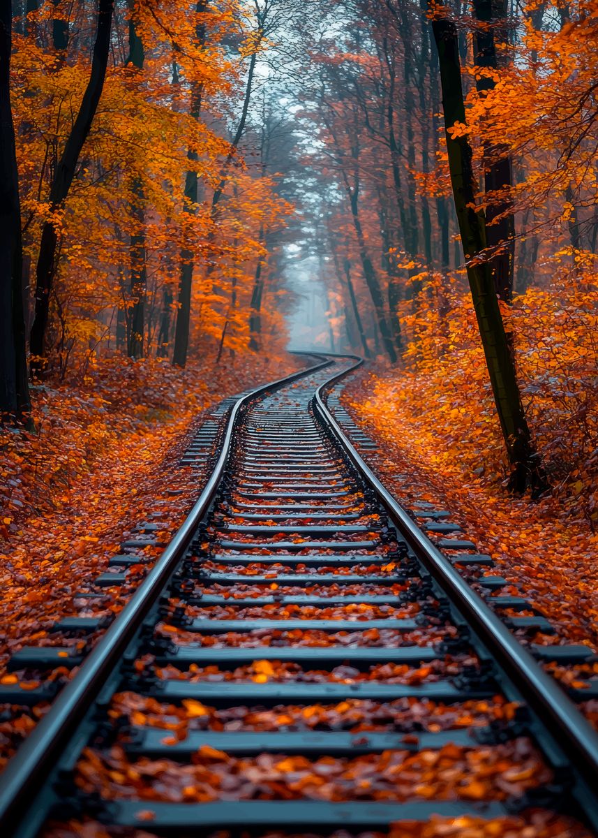 'Autumn Railroad Tracks' Poster, picture, metal print, paint by ...