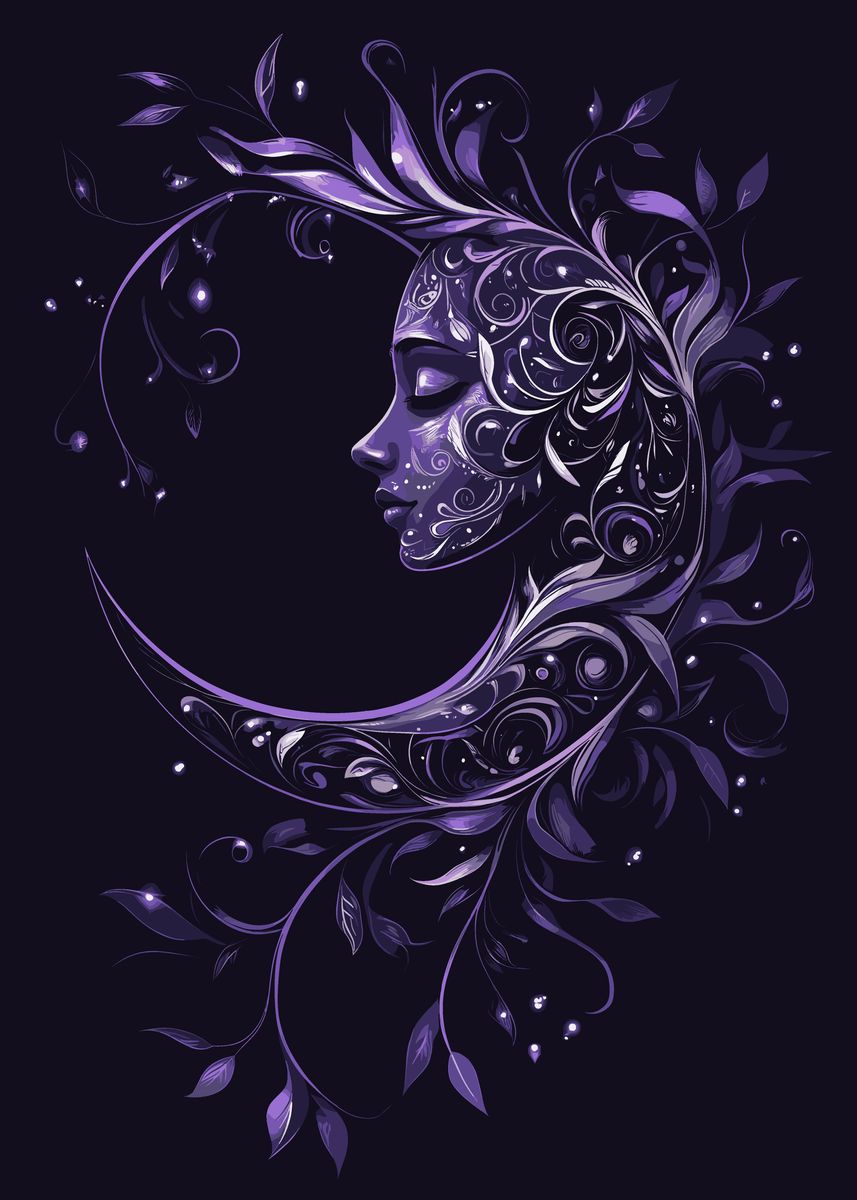 'Lunarcore Purple Floral Moon Woman' Poster, picture, metal print ...