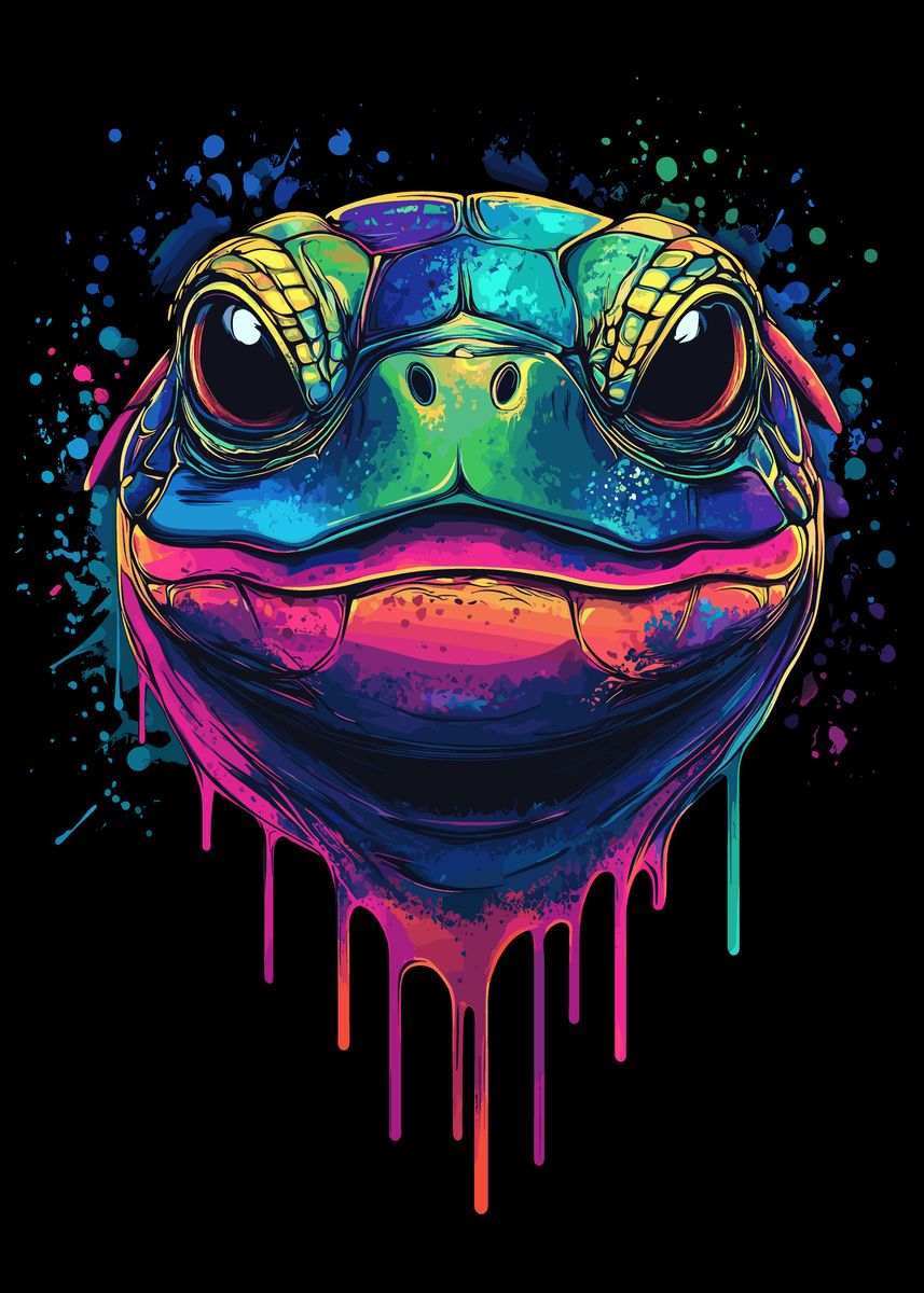 'Colorful Turtle Head' Poster, picture, metal print, paint by pixelbull ...