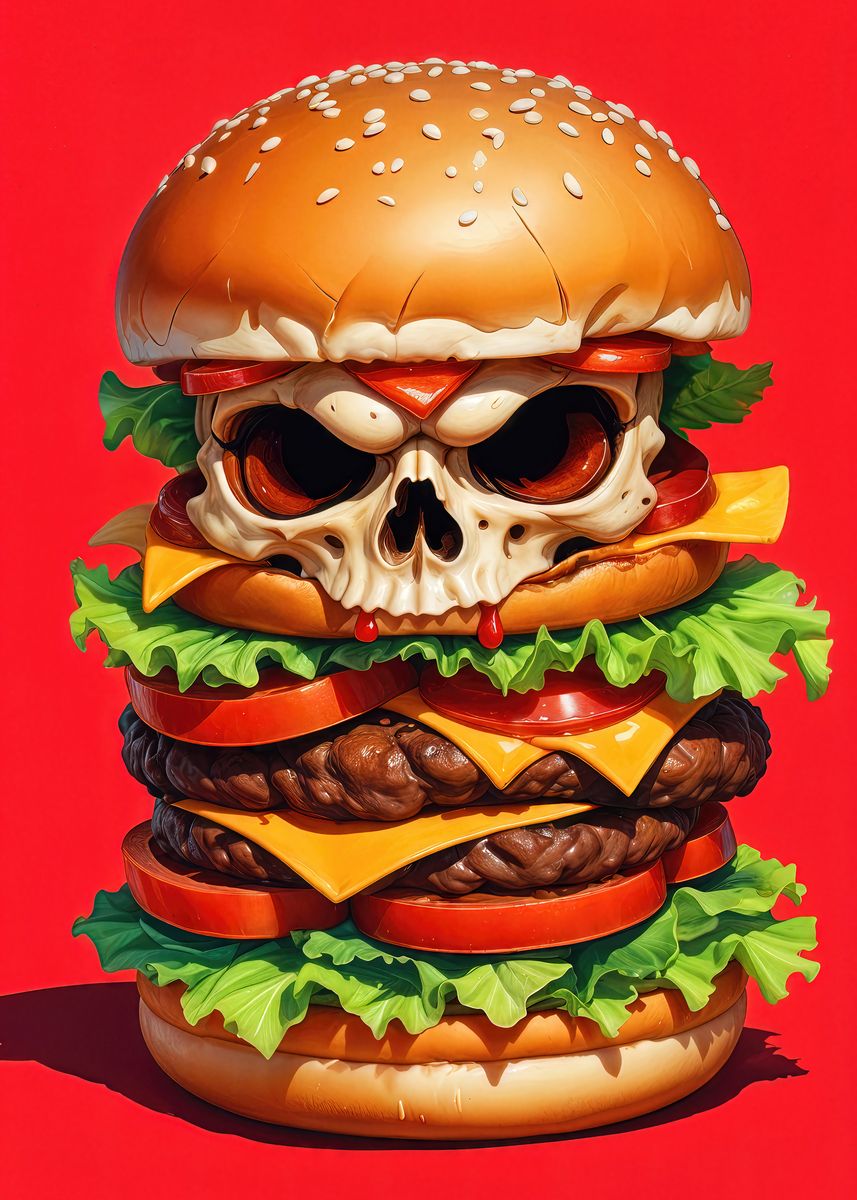 'Skull Burger' Poster, picture, metal print, paint by Christian Zwerg ...