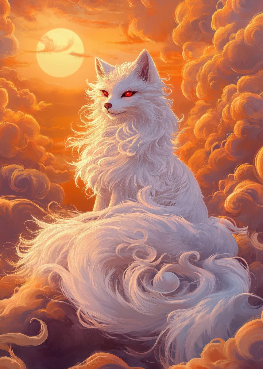 'White Fox in Sunset Clouds' Poster, picture, metal print, paint by ...