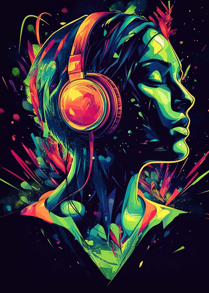 'Neon Music Lover' Poster, picture, metal print, paint by Eileen ...