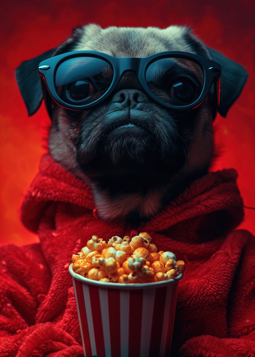 'Pug Movie Night' Poster, picture, metal print, paint by Vitaliy ...
