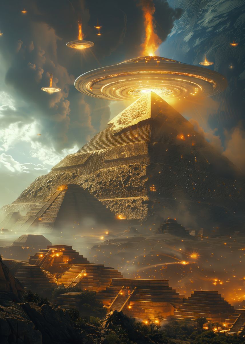 'Golden Pyramid & UFO' Poster, picture, metal print, paint by Artsynth ...