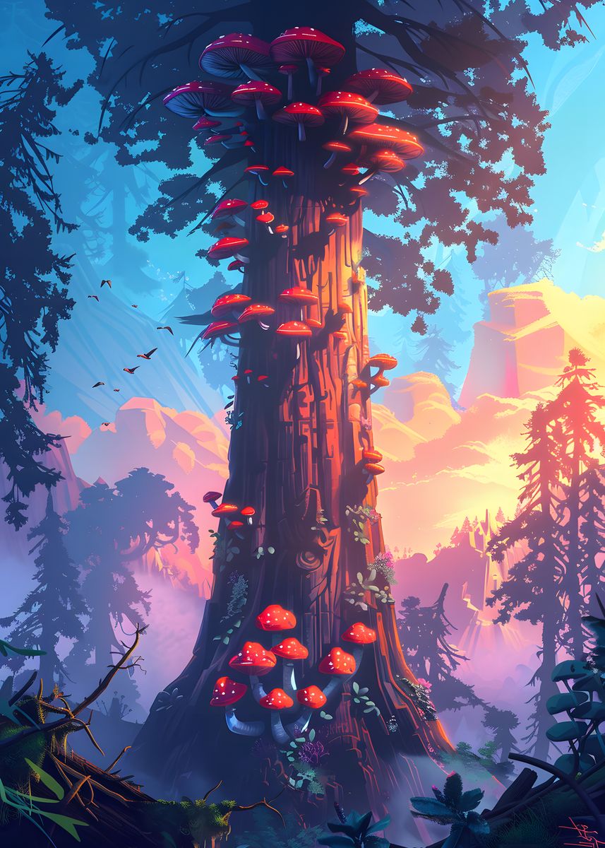 'Giant Tree with Mushrooms' Poster, picture, metal print, paint by ...