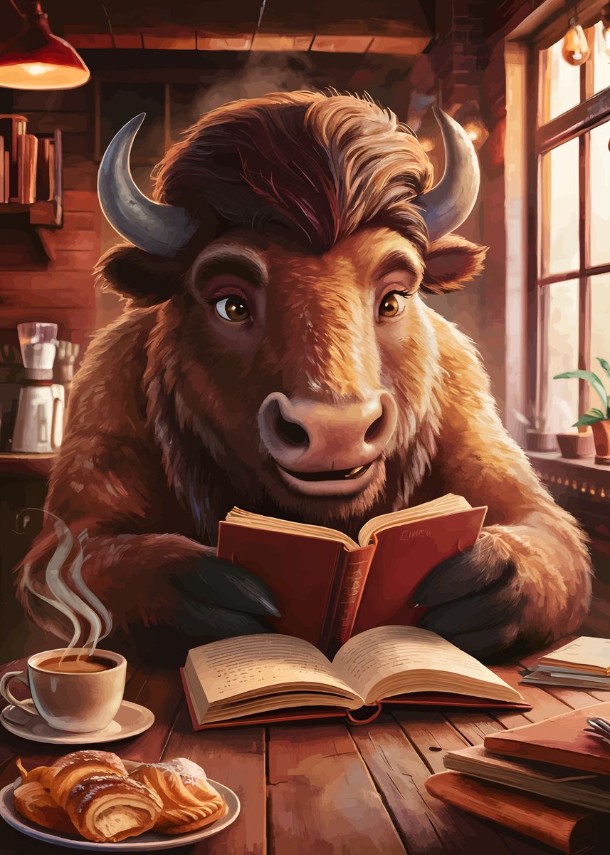 'Bull Reading Book' Poster, picture, metal print, paint by Rabin shakya ...