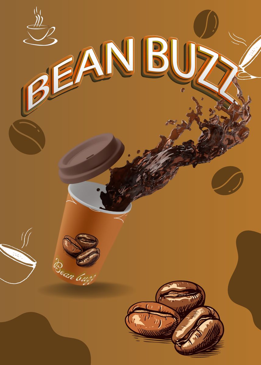 'Coffee Bean Buzz' Poster, picture, metal print, paint by marcin pawel | Displate