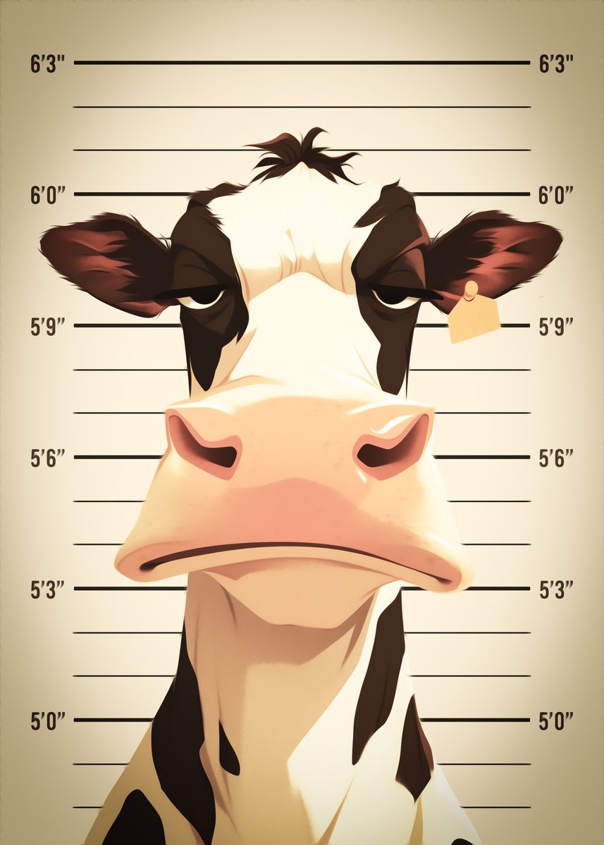 'Udderly Guilty - A Cow's Mugshot' Poster, picture, metal print, paint ...