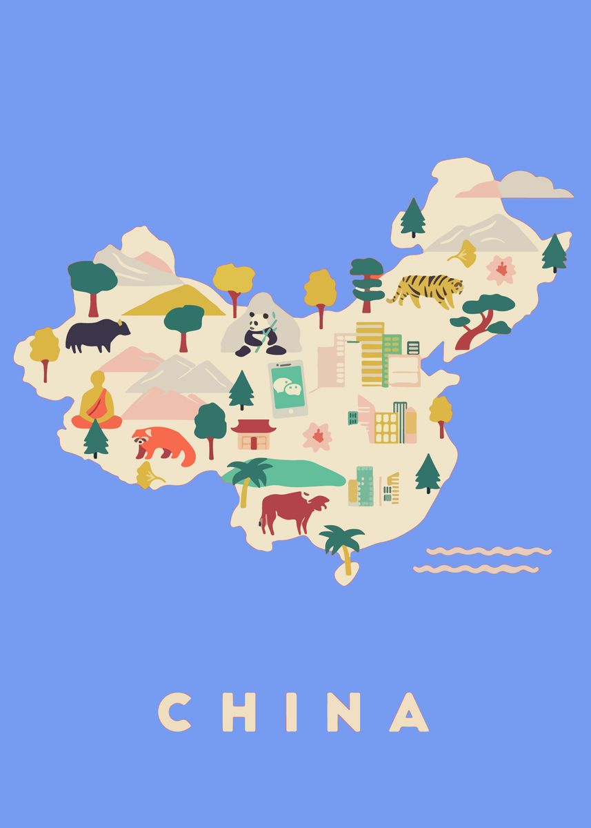 'China Map' Poster, picture, metal print, paint by Addolf Binecklli ...