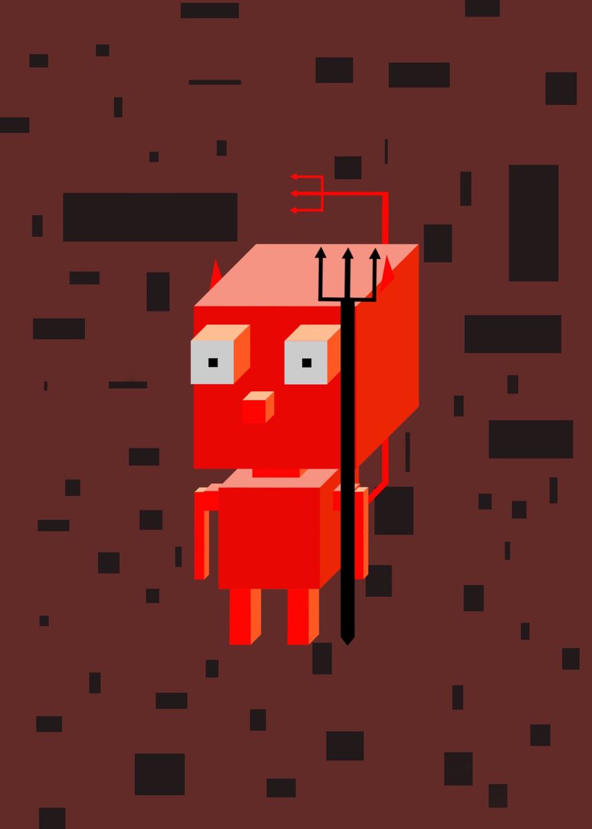 'Red Devil Pixel Art' Poster, picture, metal print, paint by FRANCISCO ...
