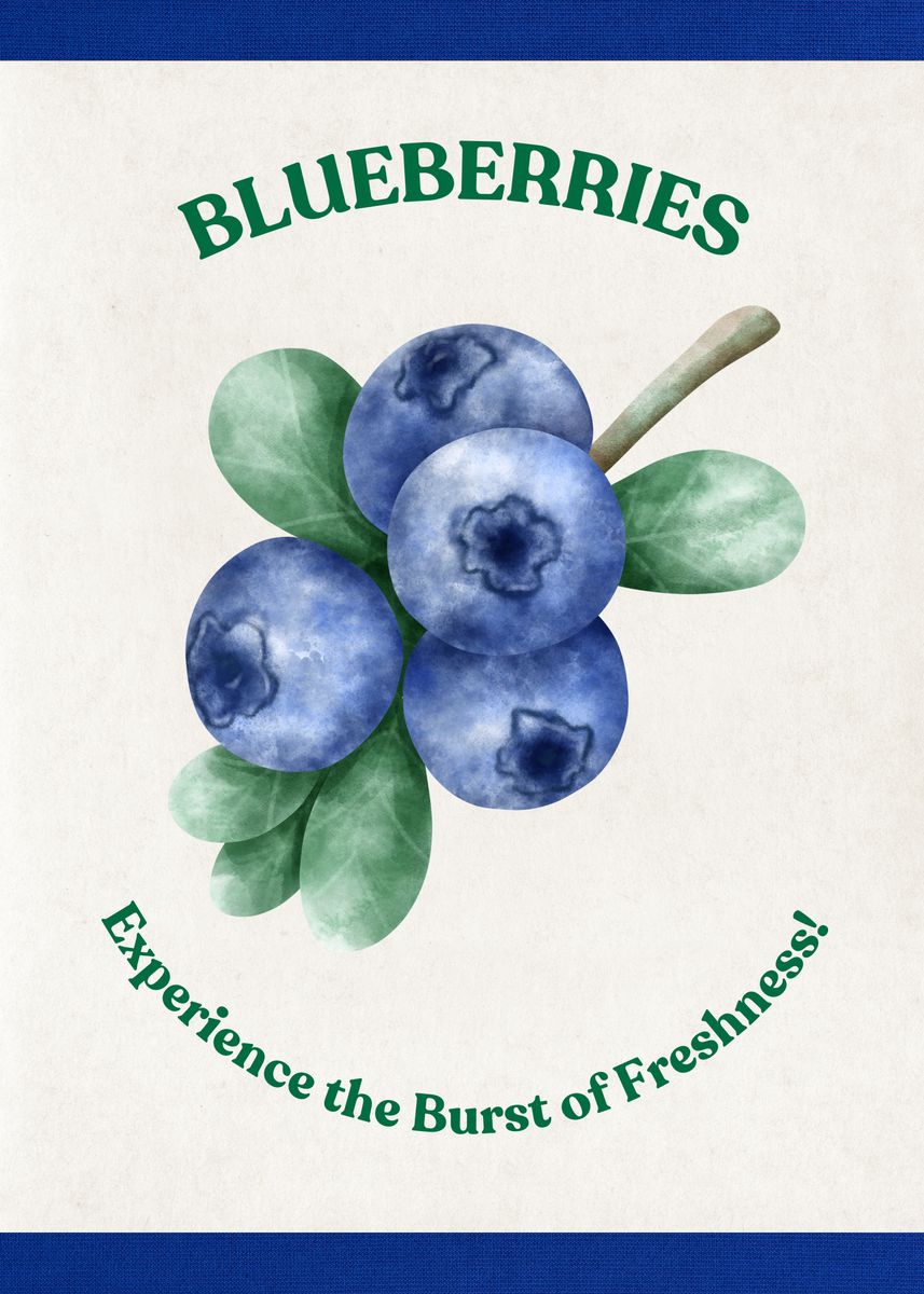 'Blueberries Watercolor Illustration Trendy' Poster, picture, metal ...