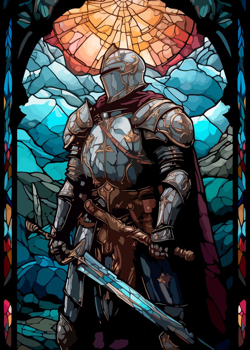 'Stained Glass Knight' Poster, picture, metal print, paint by P Art ...