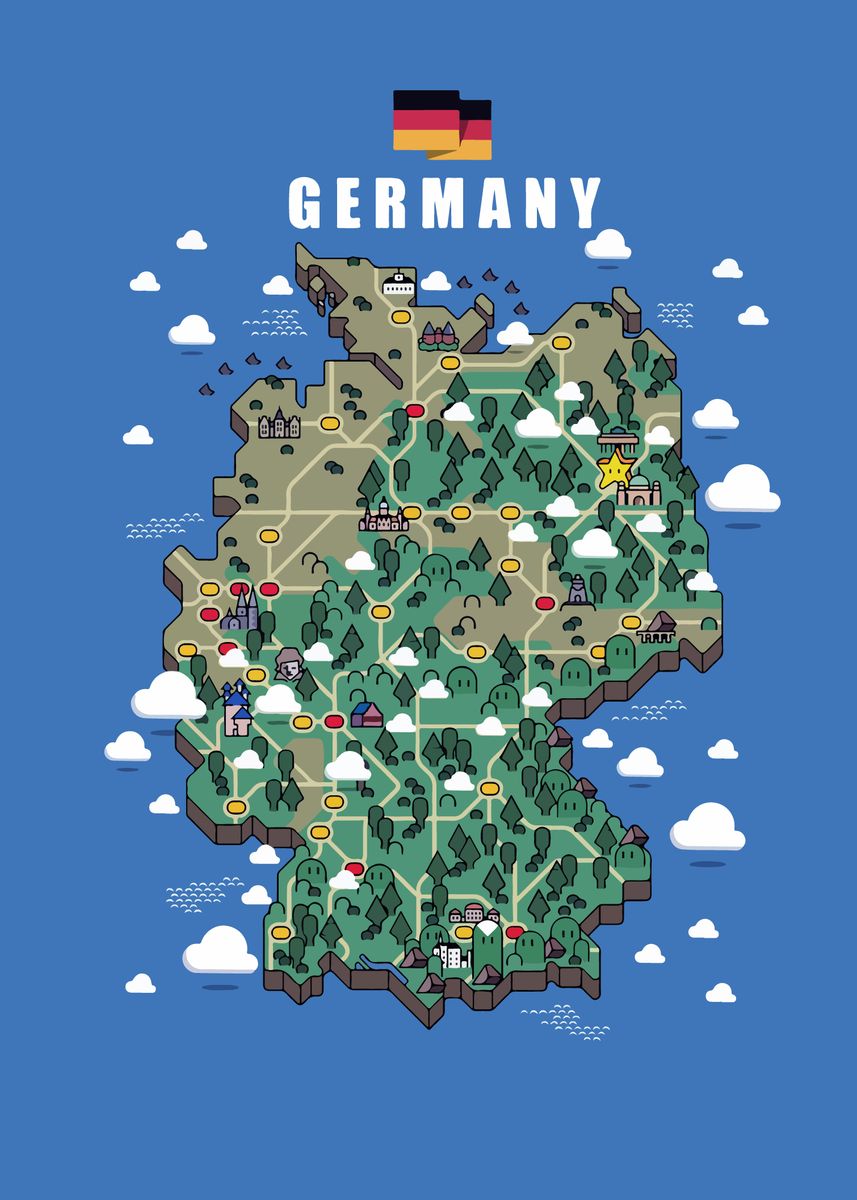 'Germany Map' Poster, picture, metal print, paint by Addolf Binecklli ...