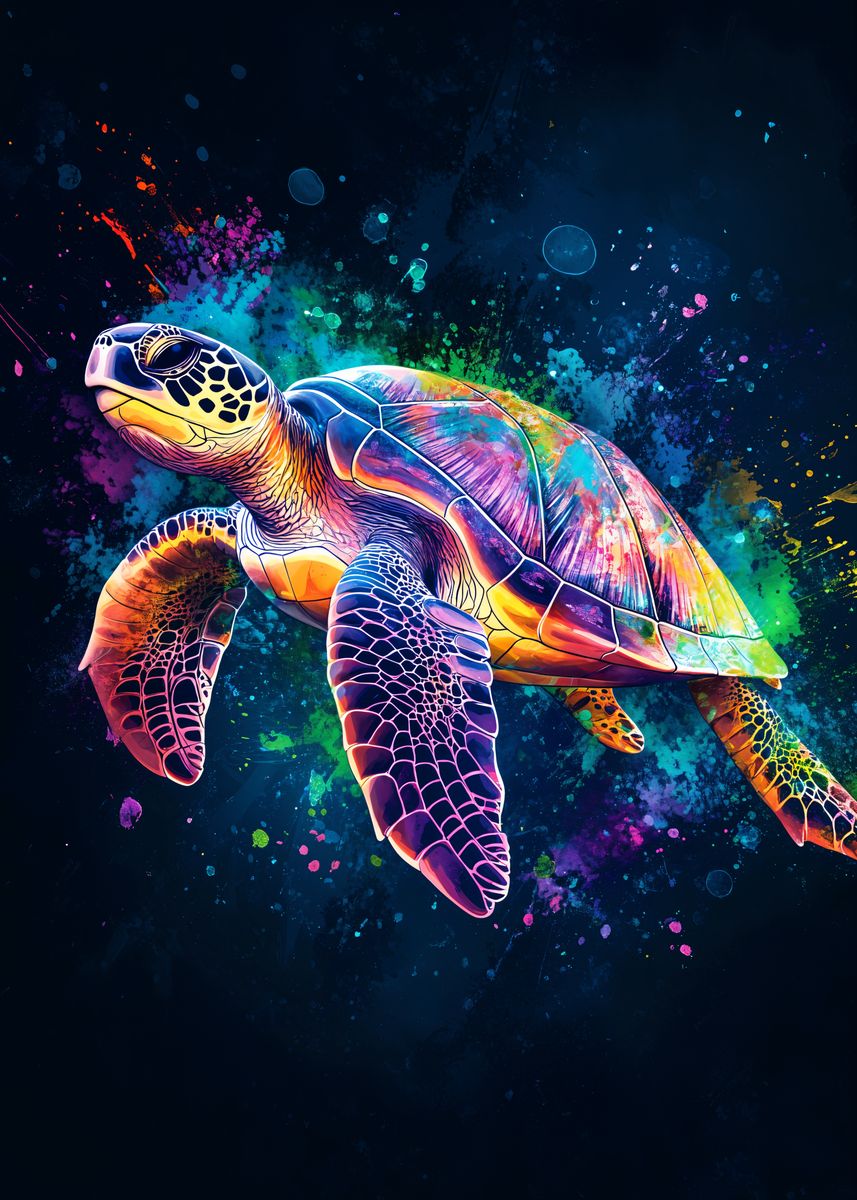 'Rainbow Sea Turtle' Poster, picture, metal print, paint by | Displate