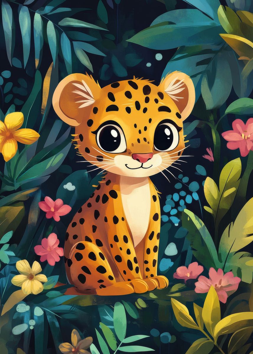 'Cute Leopard Cub in Jungle' Poster, picture, metal print, paint by ...