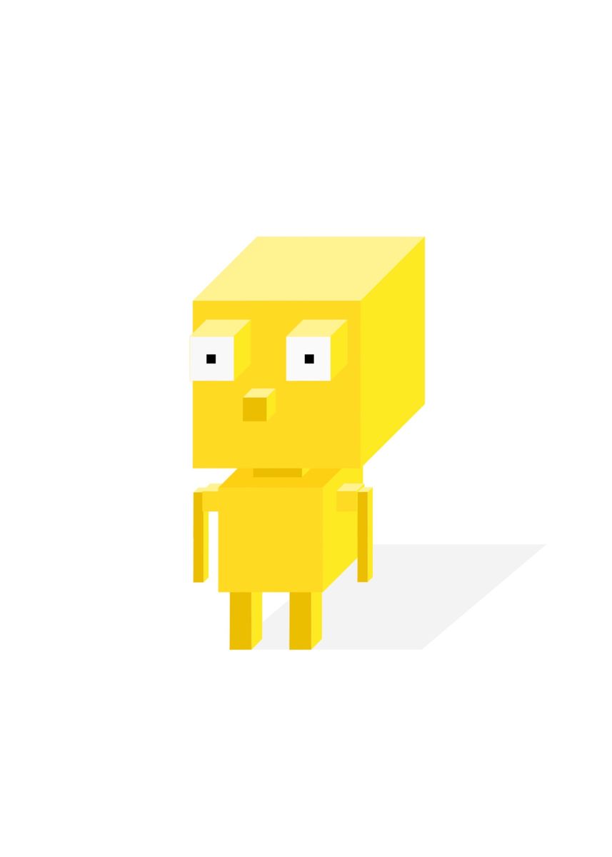 'Yellow Pixelated Character' Poster, picture, metal print, paint by ...