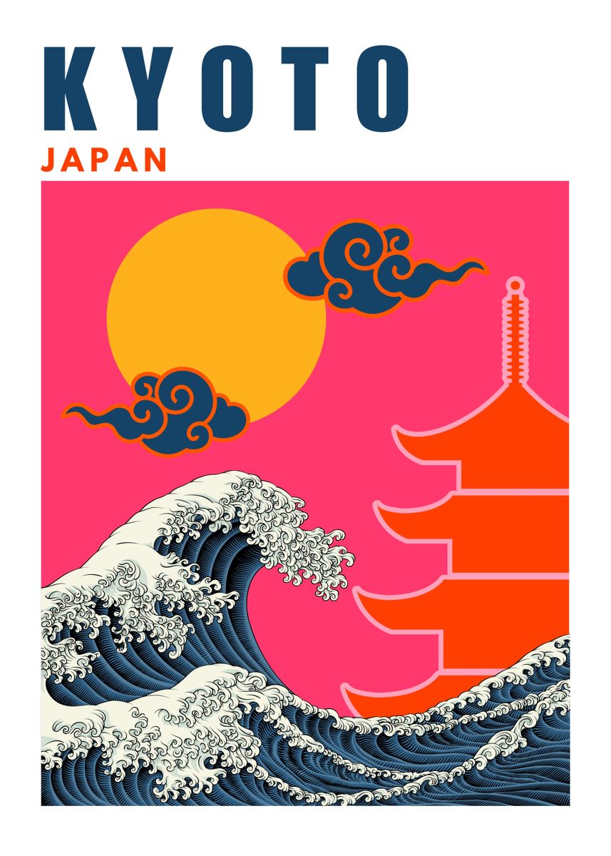 'Kyoto Mid Century Modern Travel Poster' Poster, picture, metal print ...