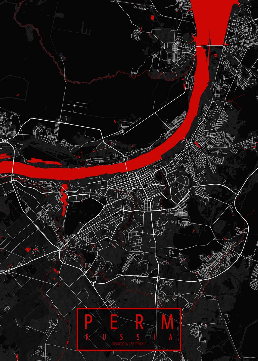 'Perm City Map Russia Oriental' Poster, picture, metal print, paint by deMAP Studio | Displate