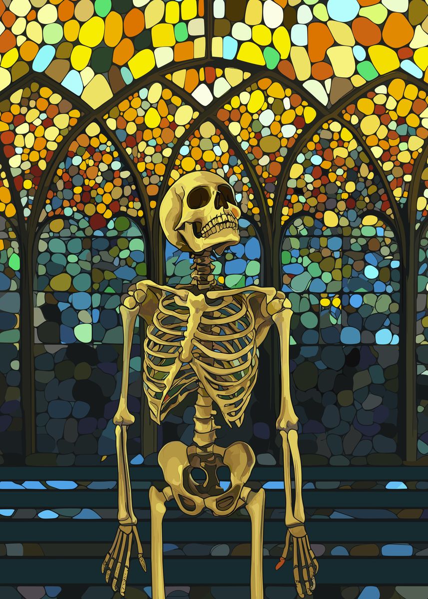 'Skeleton Standing in Church' Poster, picture, metal print, paint by ...