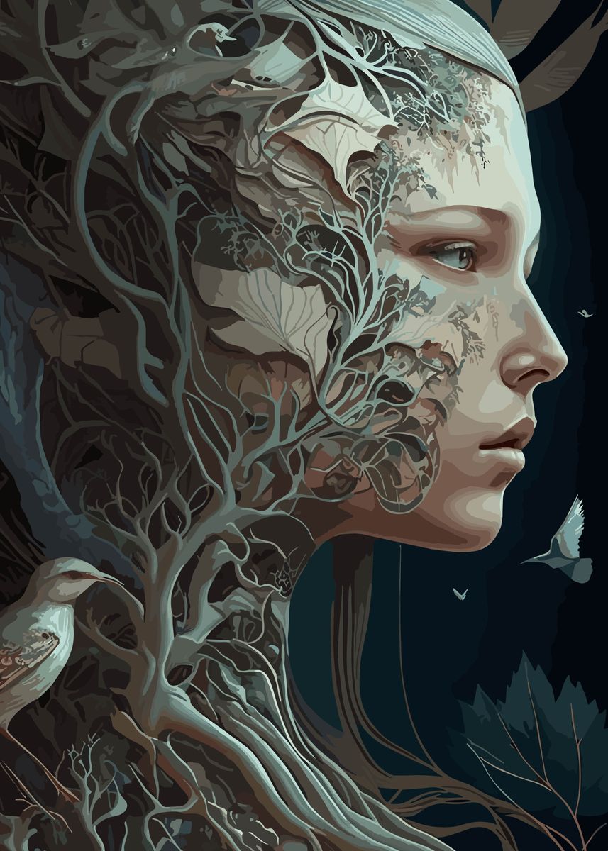 'Woman with Tree Branches' Poster, picture, metal print, paint by ...
