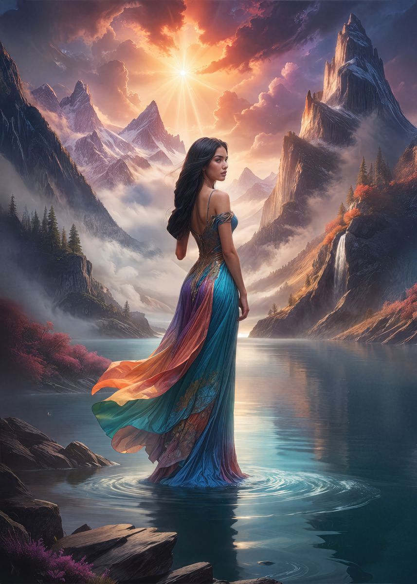 'Woman in Mountain Lake' Poster, picture, metal print, paint by ...
