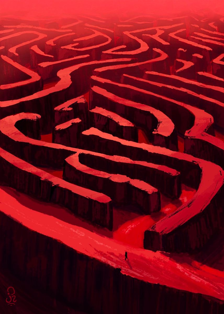 'Red Maze' Poster, picture, metal print, paint by Jeremy Rambaud | Displate