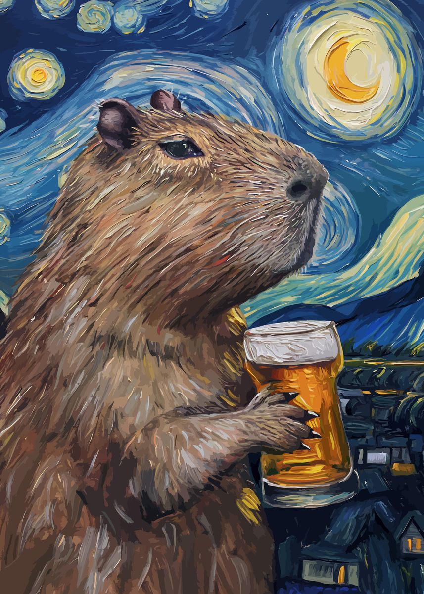 'Capybara Starry Night' Poster, picture, metal print, paint by Mehar ...
