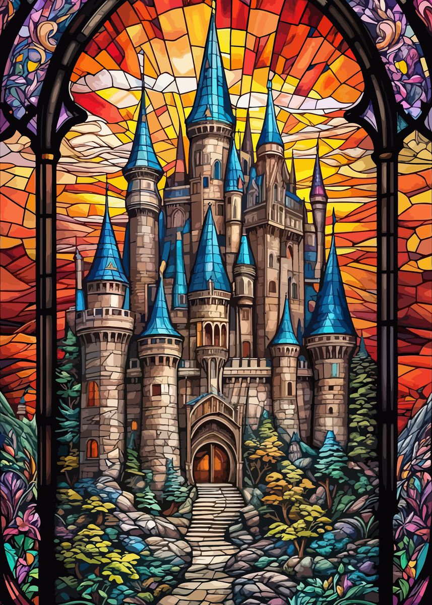 'Stained Glass Castle' Poster, picture, metal print, paint by P Art ...