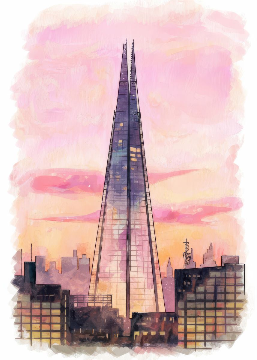'London Shard Watercolor' Poster, picture, metal print, paint by ...