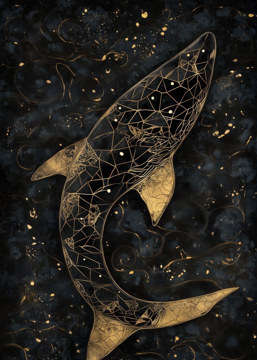 'Gold Shark Abstract Art' Poster, picture, metal print, paint by ...