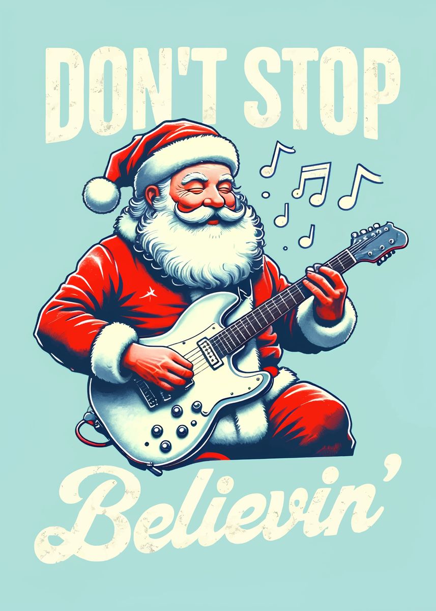'Santa Claus Rockin' Guitar' Poster, picture, metal print, paint by ...