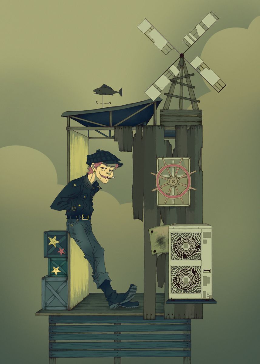 'Guy with a Windmill' Poster, picture, metal print, paint by Gry Elise ...