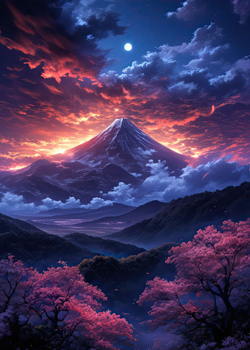 'Mount Fuji Night Sky' Poster, picture, metal print, paint by NVSN ...
