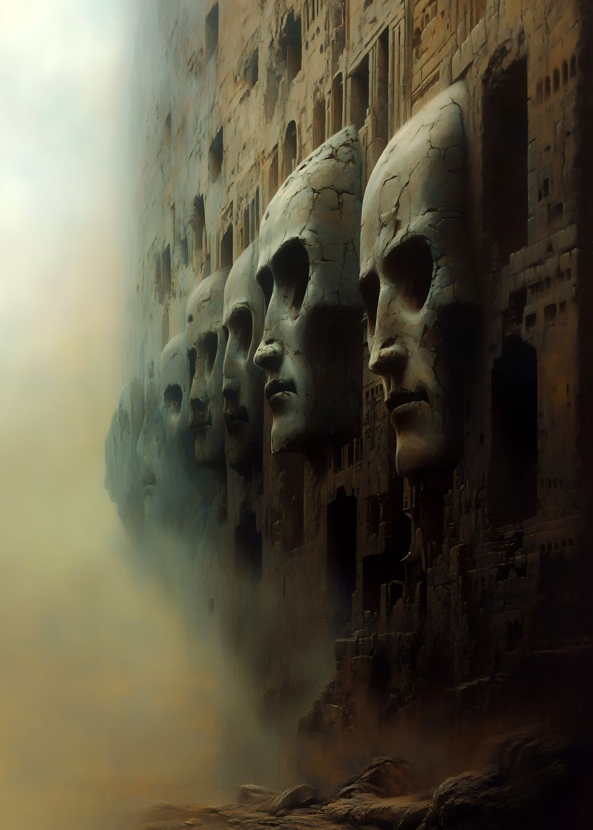 'Stone Faces in Ruins' Poster, picture, metal print, paint by Gervail ...