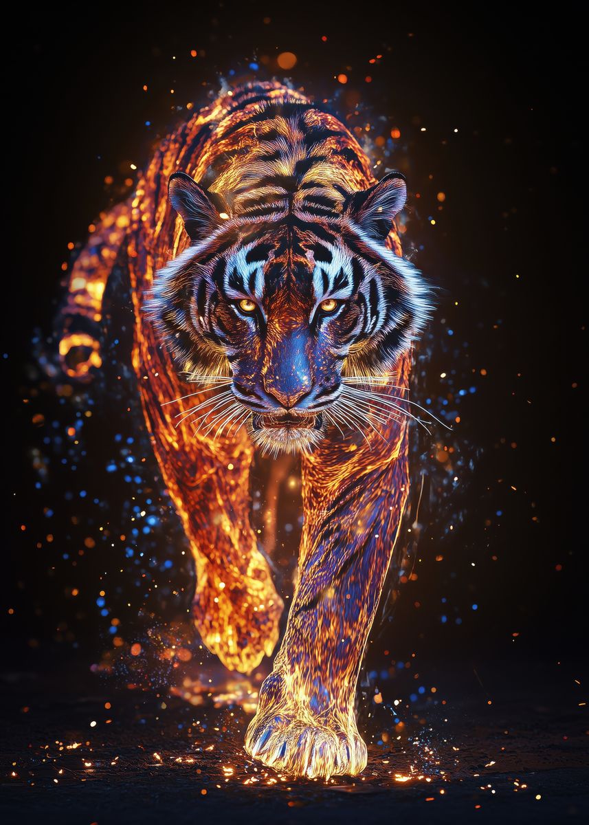 'Fiery Tiger' Poster, picture, metal print, paint by SoulFrame | Displate
