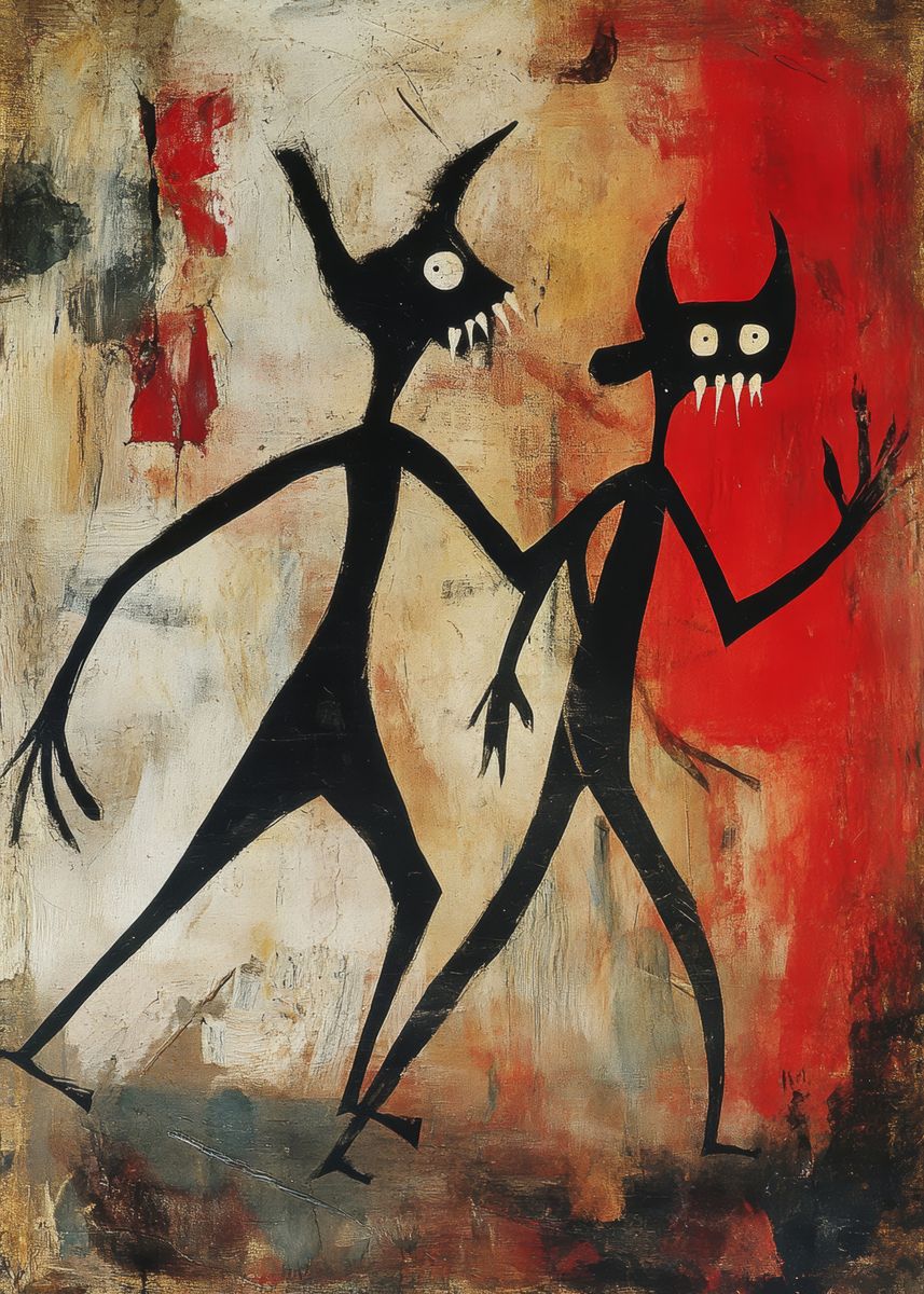 'Two abstract demons' Poster, picture, metal print, paint by Anass Benktitou | Displate