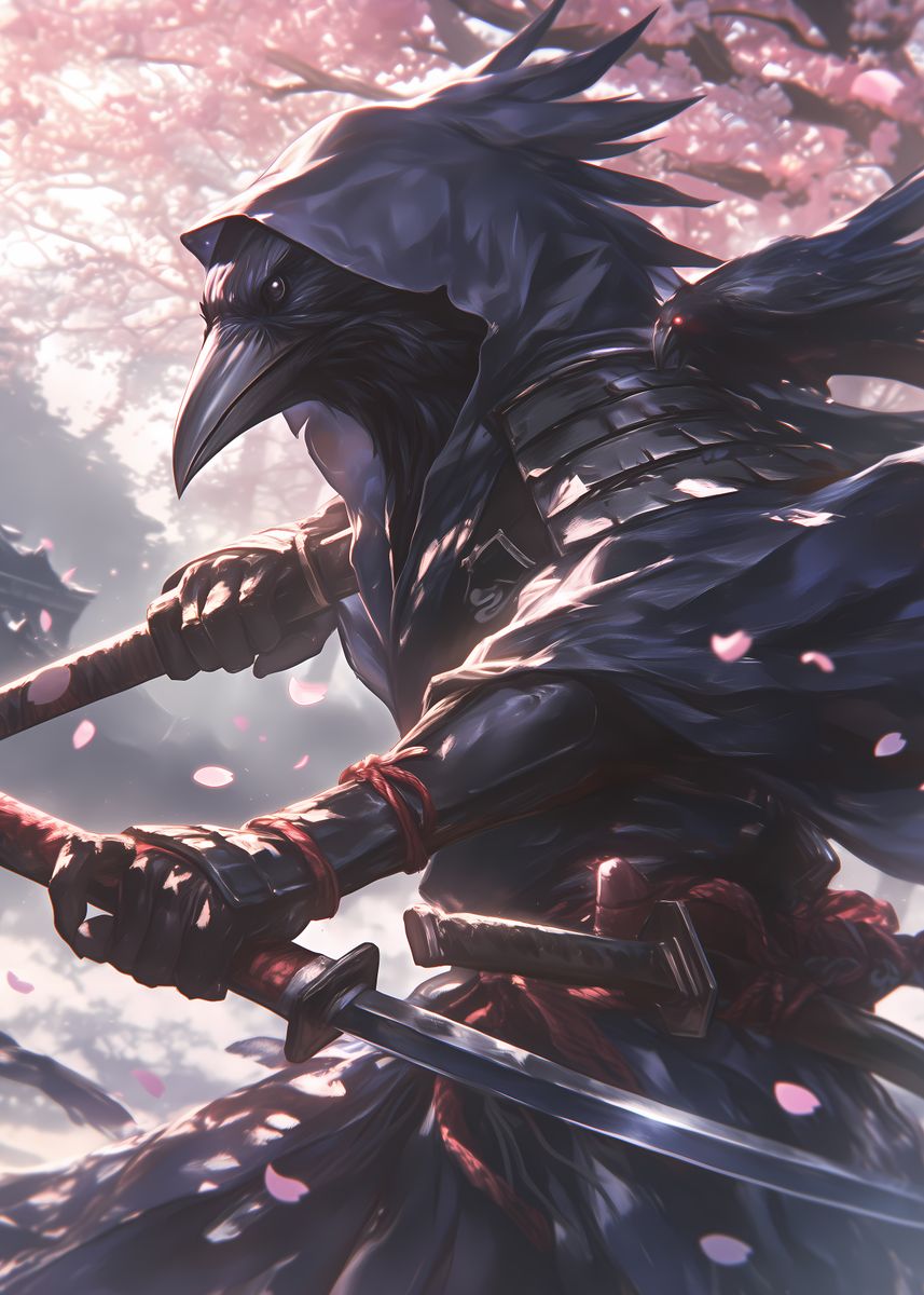 'Raven Samurai Warrior Cherry Blossoms' Poster, picture, metal print ...
